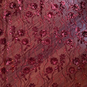 Wine Lace Sequin Lace in Floral Design Lace With Wine Sequins Perfect ...