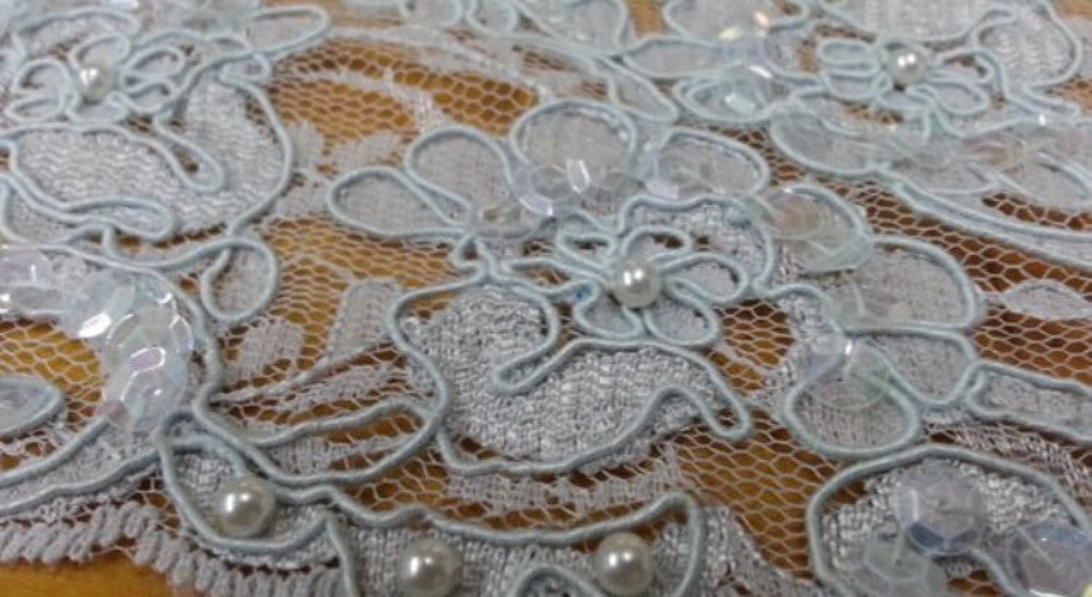 Light Blue Trim Re-embroidered Beaded Trim in Floral Trim With Sequins ...