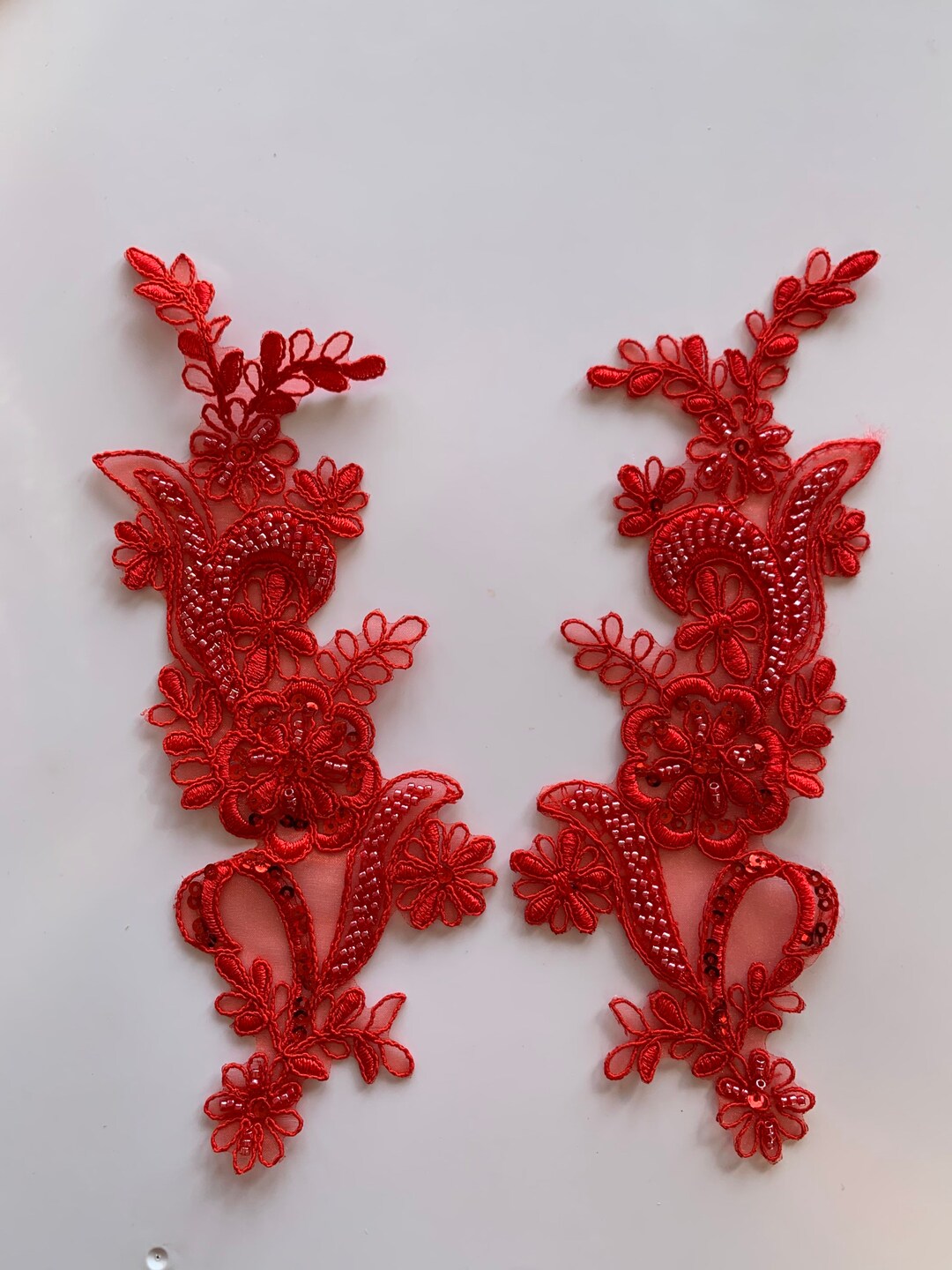 Red Beaded Applique Beaded Aplique Lace Pair for Lyrical - Etsy