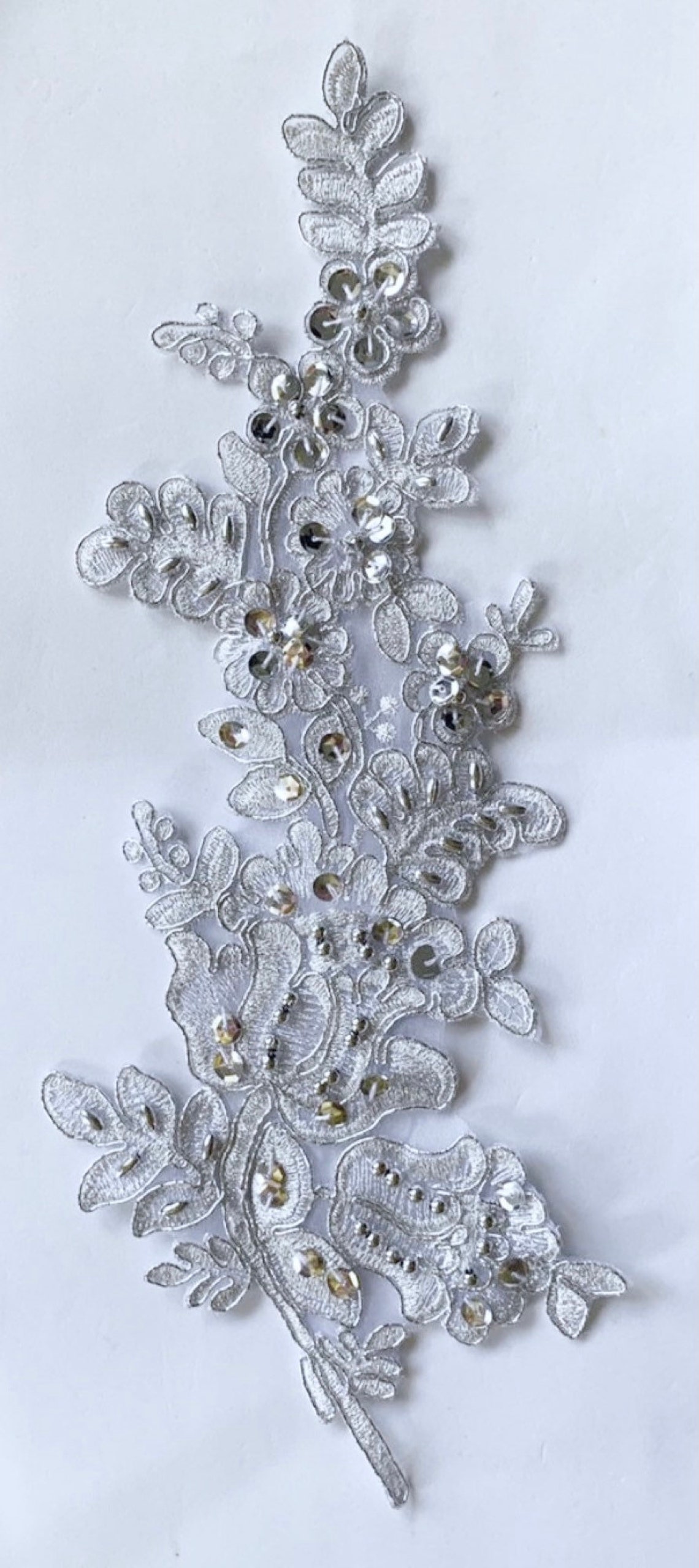 Silver Beaded Applique With Silver Metallic Cording Beaded - Etsy