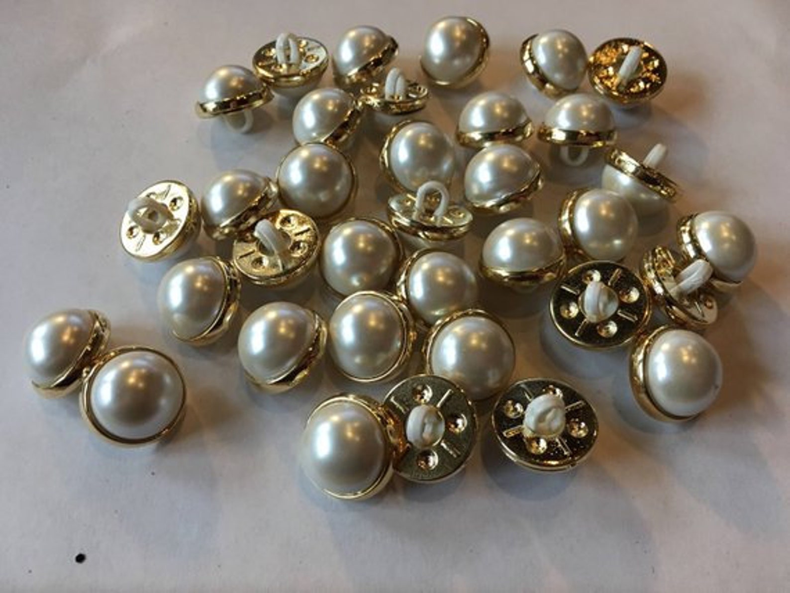 Small Pearl Buttons With Gold Trim Accent Plastic Sewing - Etsy