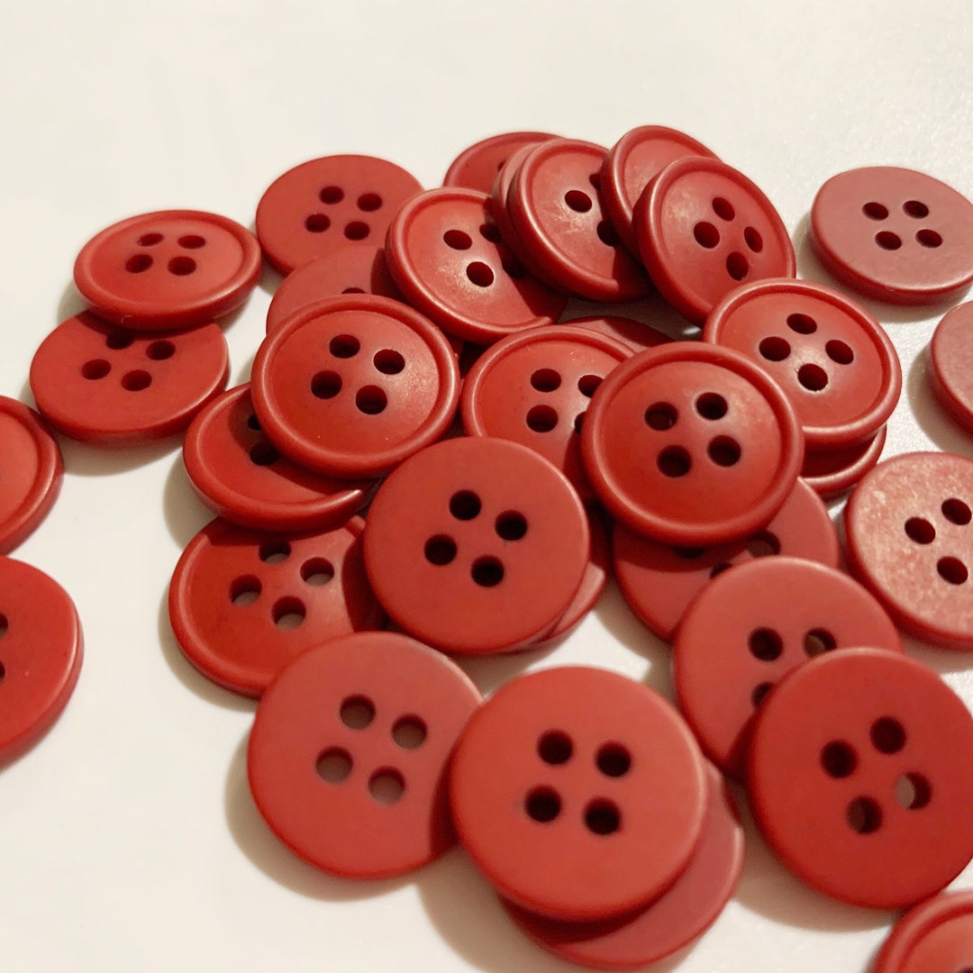 Small Deep Red Sew Through Buttons Sewing Buttons 5/8” 6 Sewing Buttons ...