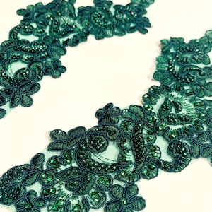 Hunter Green Beaded Applique, Beaded Aplique Lace Pair for Lyrical ...