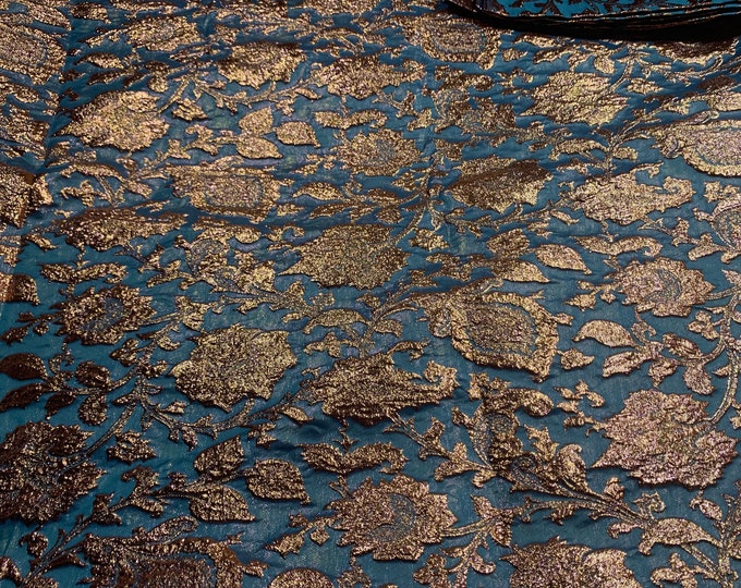 Metallic Brocade in a Floral Pattern With Copper Metallic Threading ...