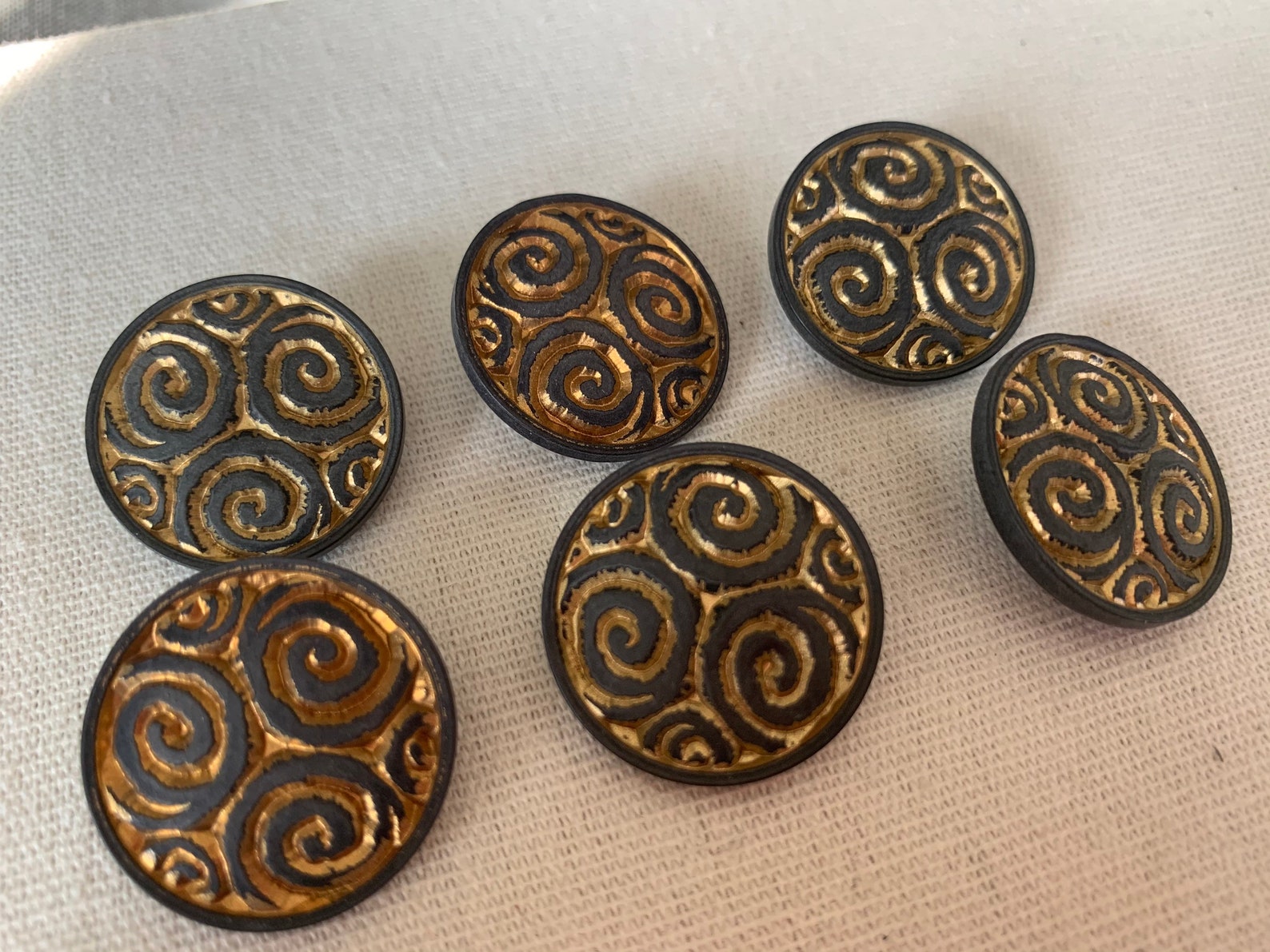 Medium Buttons With Etched Spiral Center Design With Gold | Etsy
