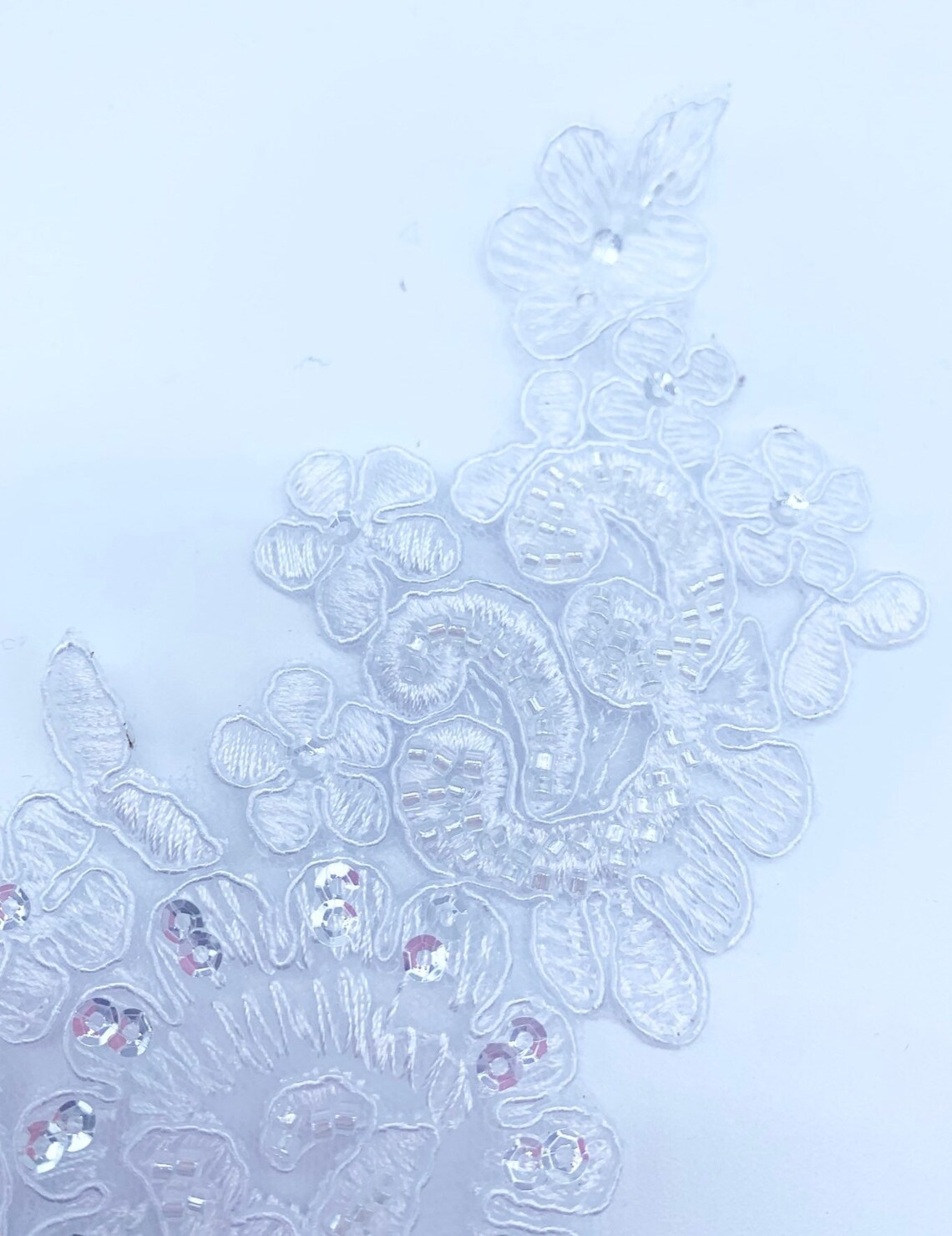 White Beaded Appliques on Netting Applique Pair in White Beaded Organza ...