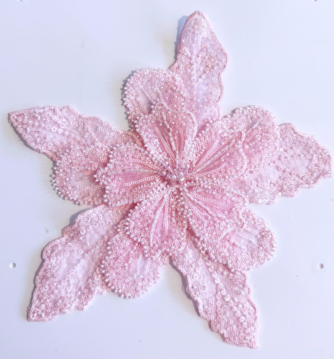 3D Pink Beaded Applique, Large Flower Appliqué, Lace for Lyrical Dance ...