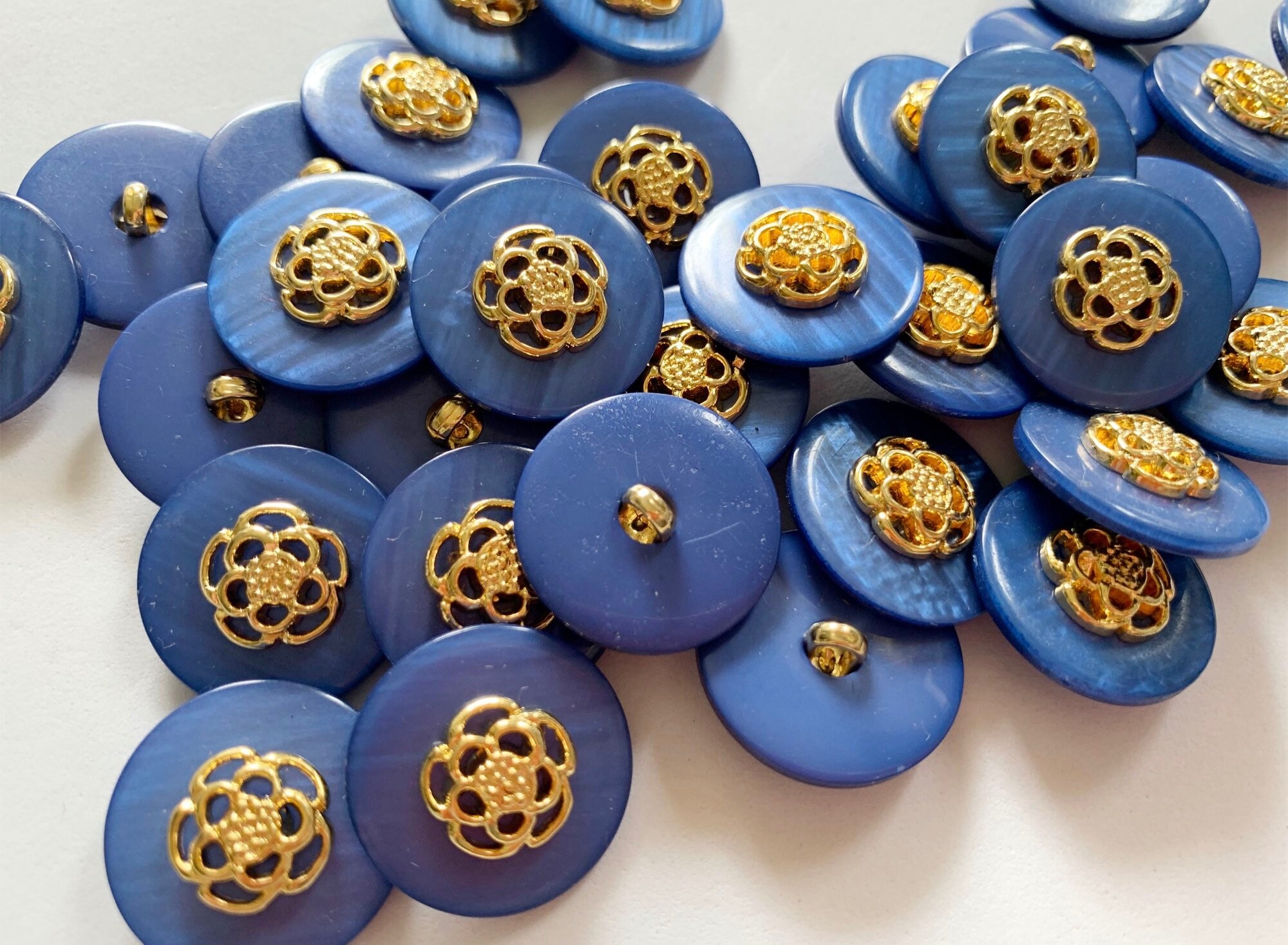 Medium Blue and Gold Buttons Blue Center Buttons Plastic | Etsy