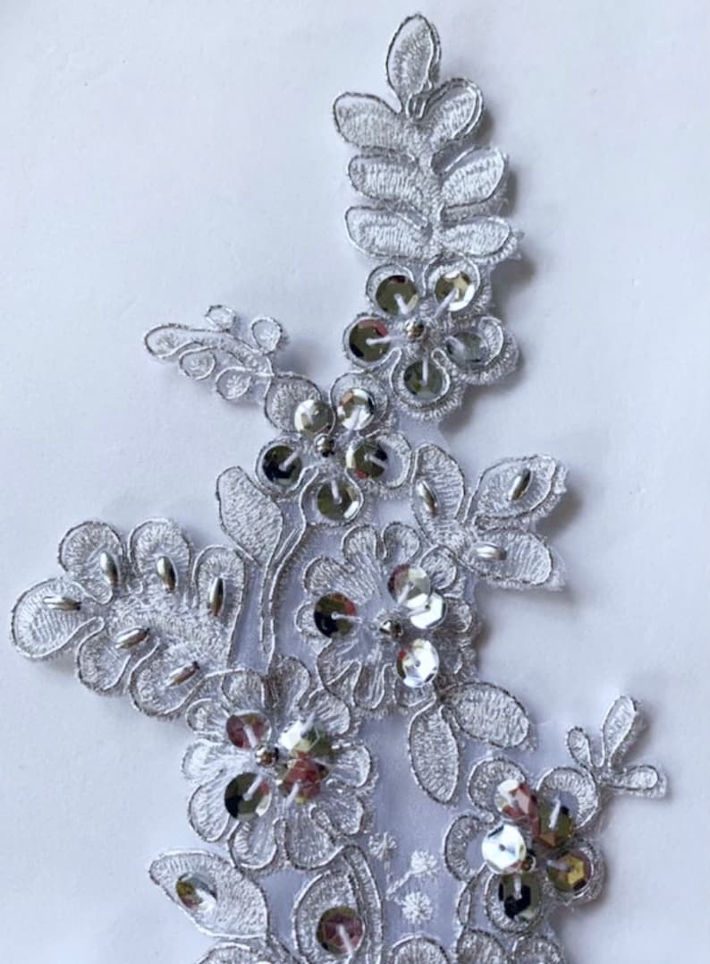 Silver Beaded Applique With Silver Metallic Cording Beaded Applique ...