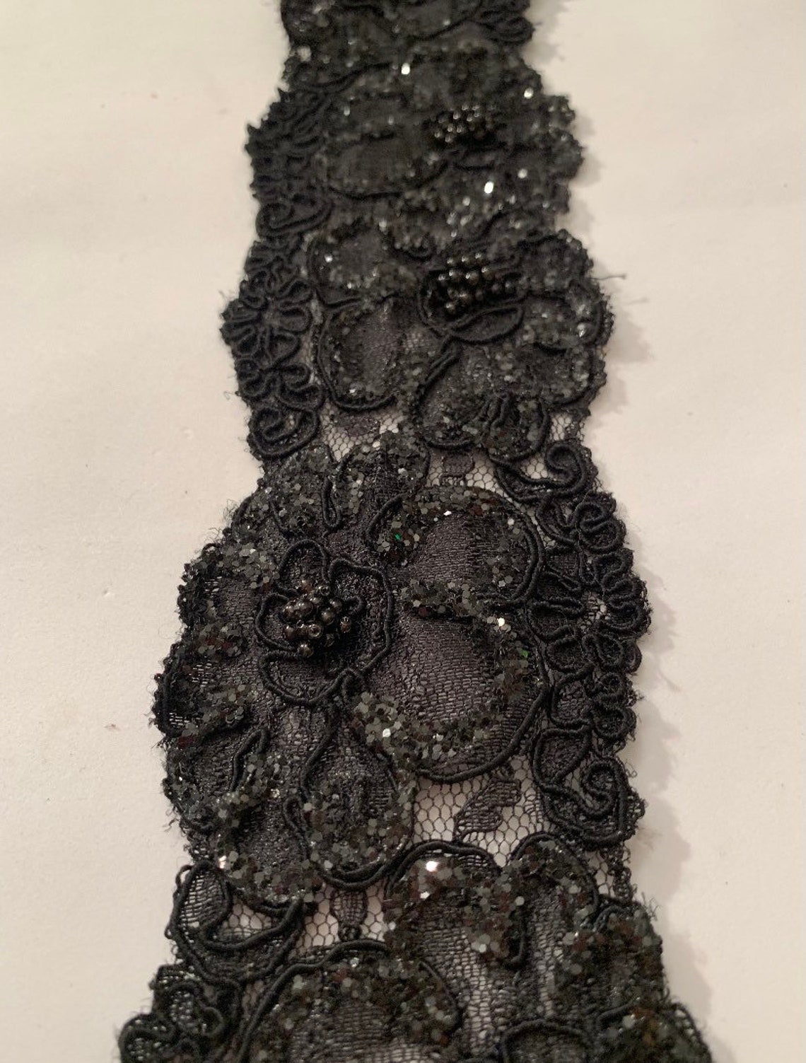 Black Beaded Trim in Floral Trim With Beads and Glittered - Etsy