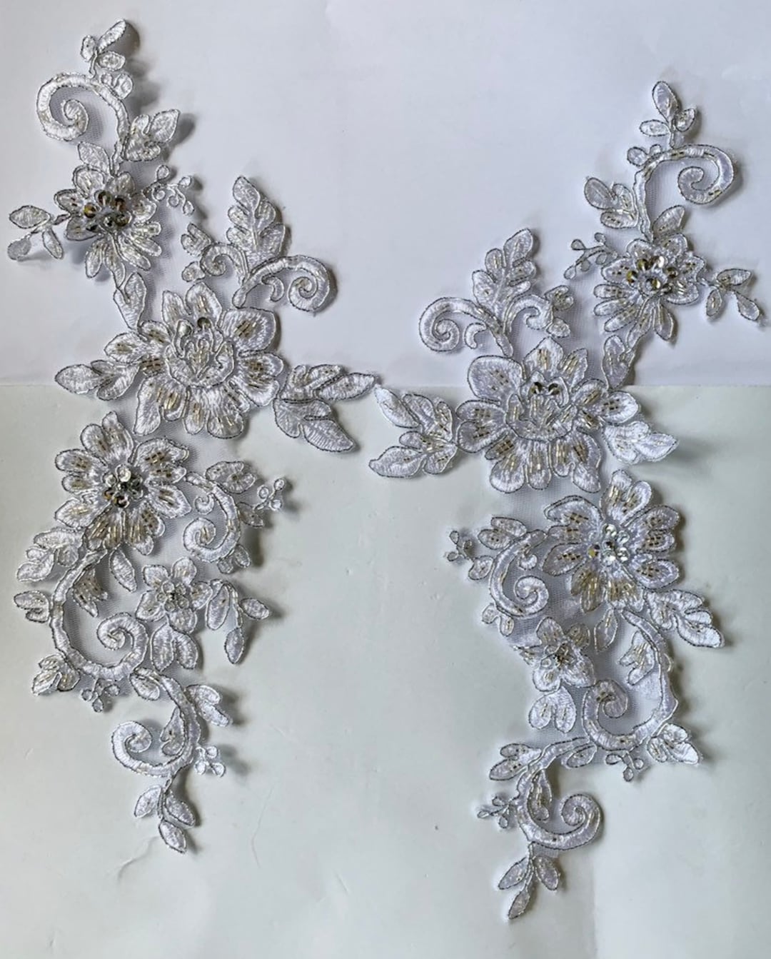 Silver Beaded Applique With Sliver Metallic Cording Beaded Applique ...