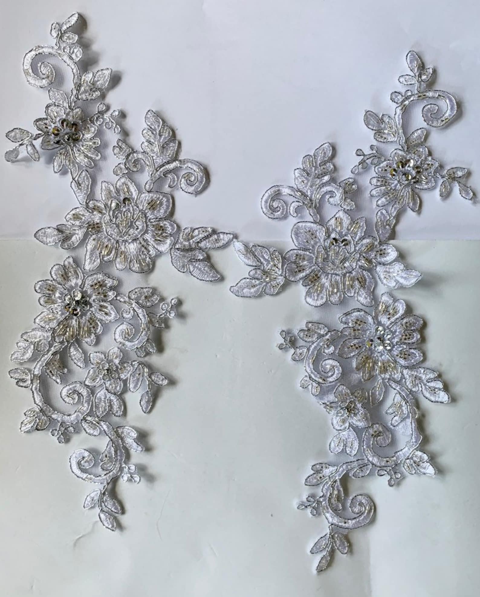 Silver Beaded Applique With Sliver Metallic Cording Beaded - Etsy