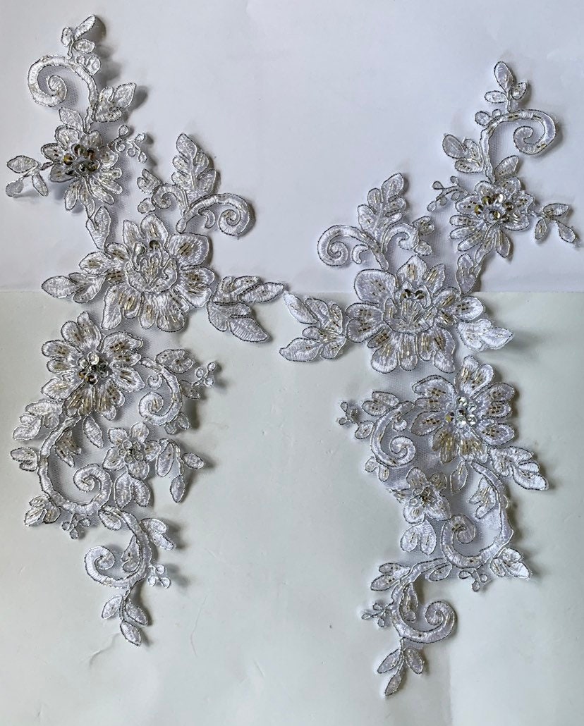 Silver beaded Applique with sliver metallic cording beaded | Etsy