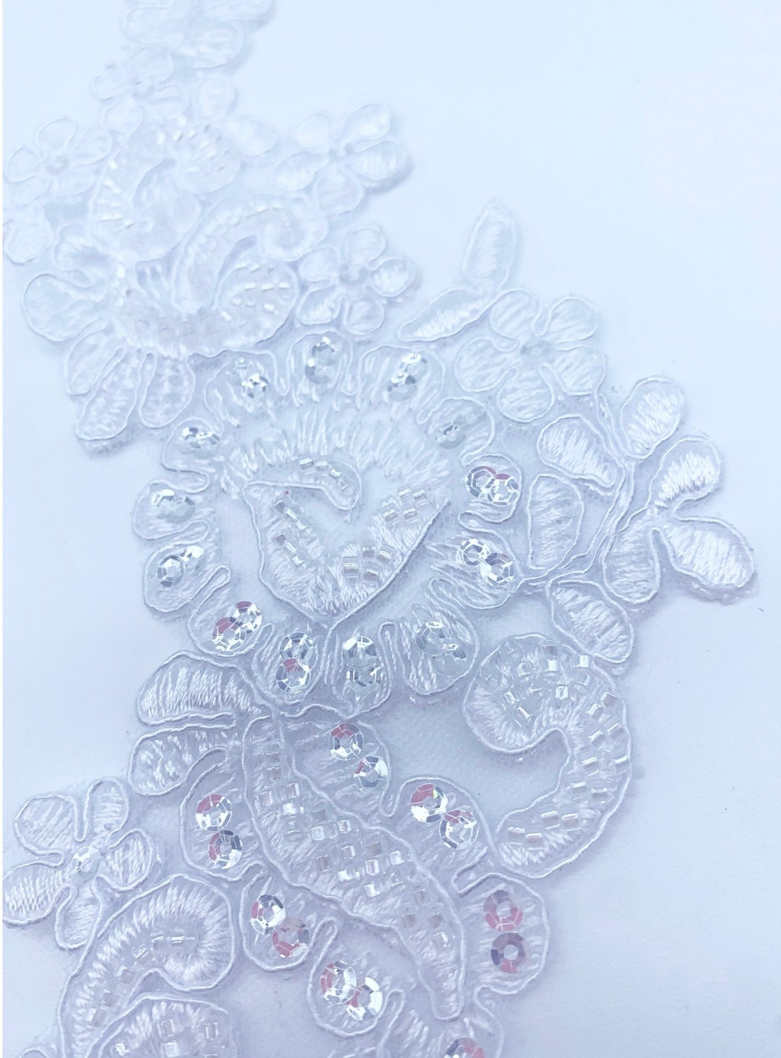 White Beaded Appliques on Netting Applique Pair in White Beaded Organza ...