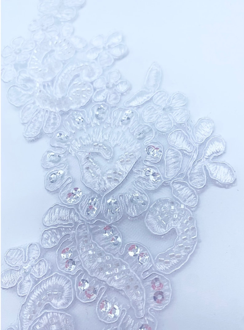 White Beaded Appliques on Netting Applique Pair in White - Etsy