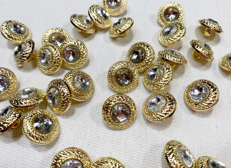 Small Gold Buttons With Rhinestone Center Plastic Sewing - Etsy