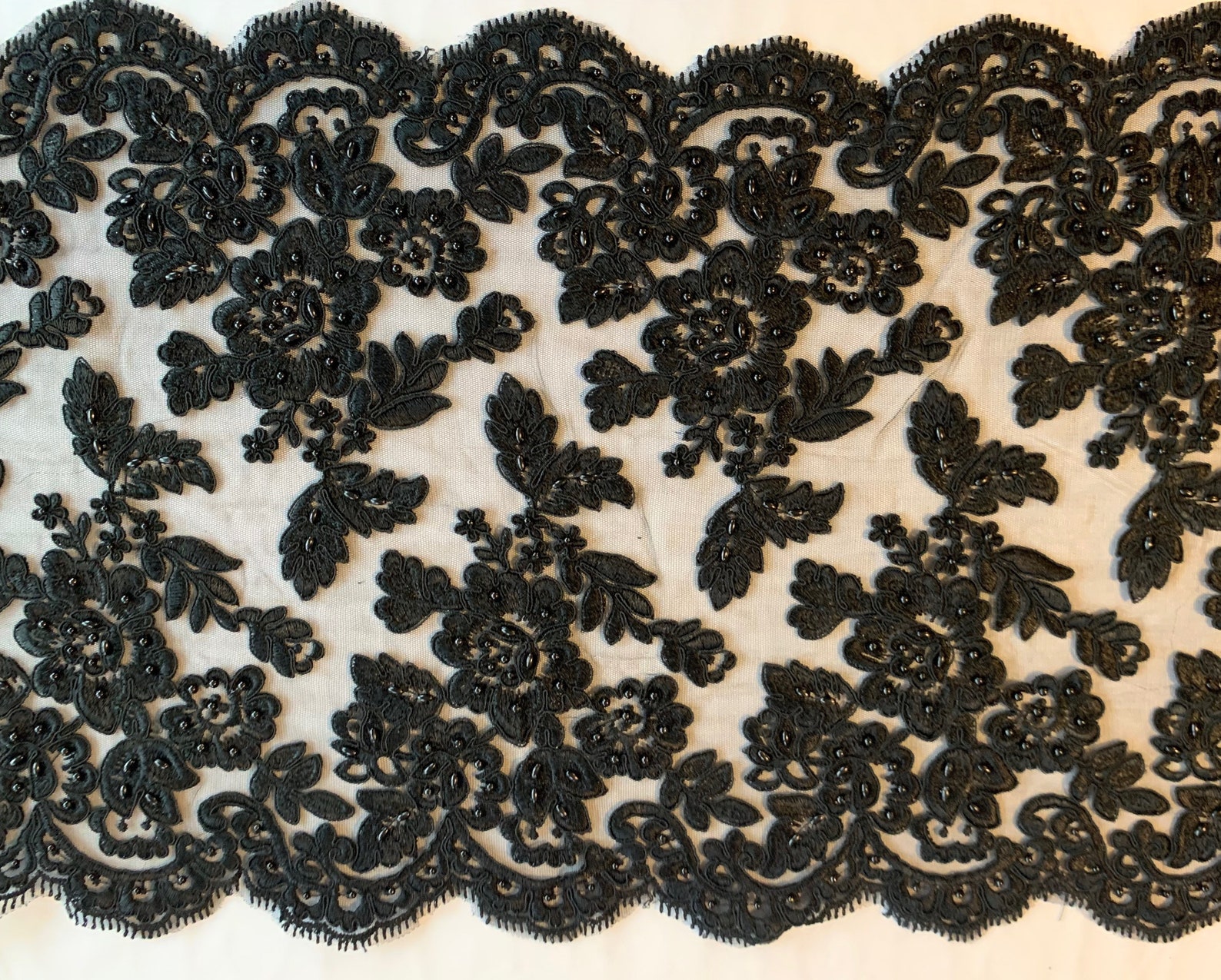 Black Lace Beaded Lace Re-embroidered Beaded Lace in Floral Design ...