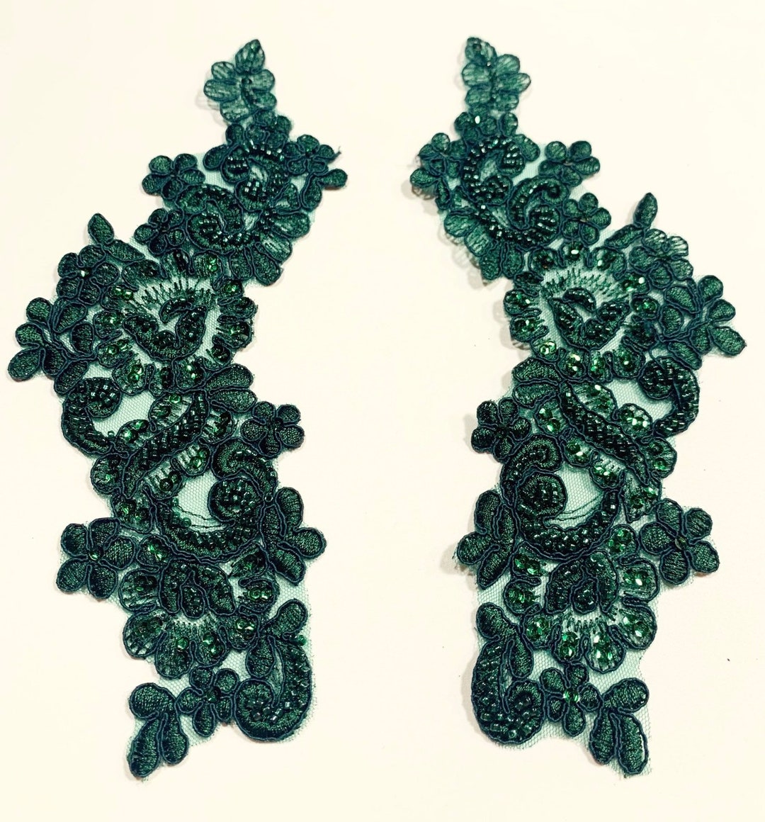 Hunter Green Beaded Applique, Beaded Aplique Lace Pair for Lyrical ...