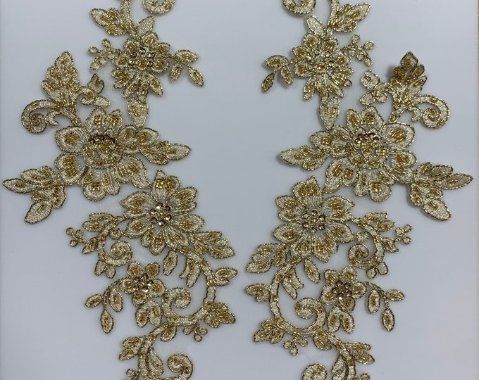 Gold Metallic Beaded Applique With Metallic Gold Cording - Etsy