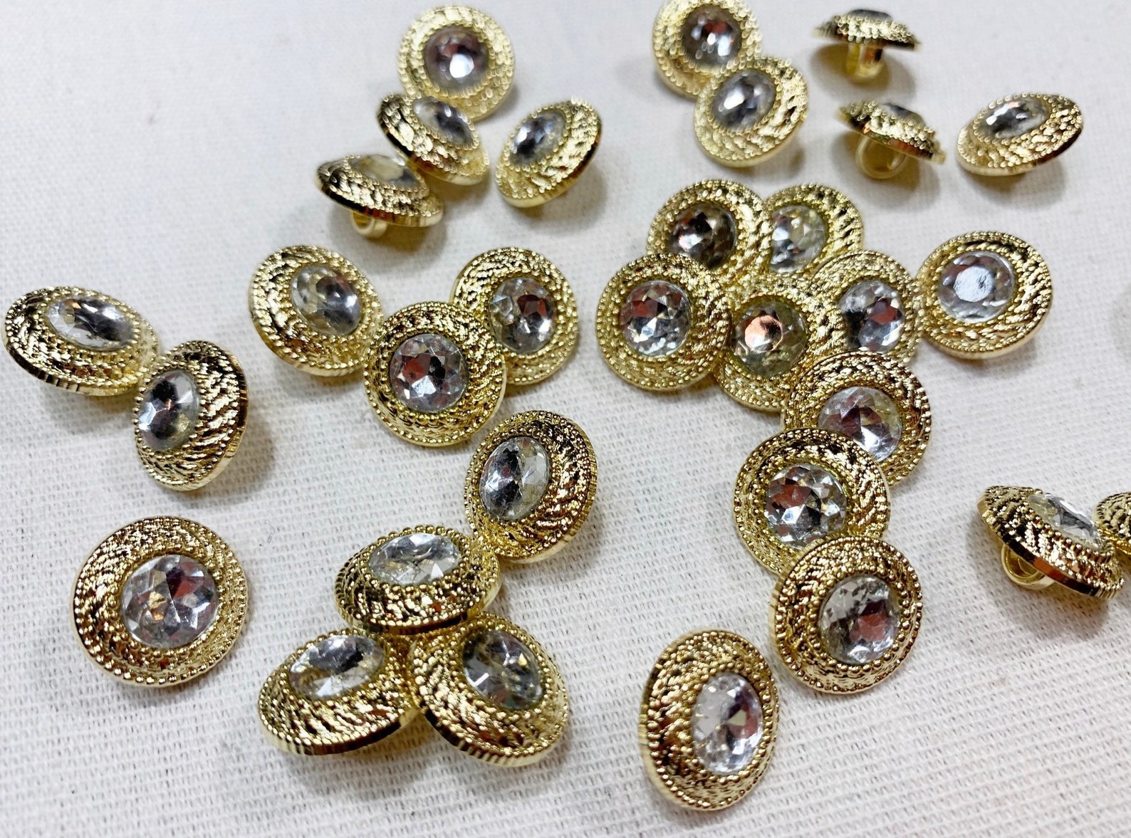 Small Gold Buttons With Rhinestone Center Plastic Sewing Buttons 5/8 ...