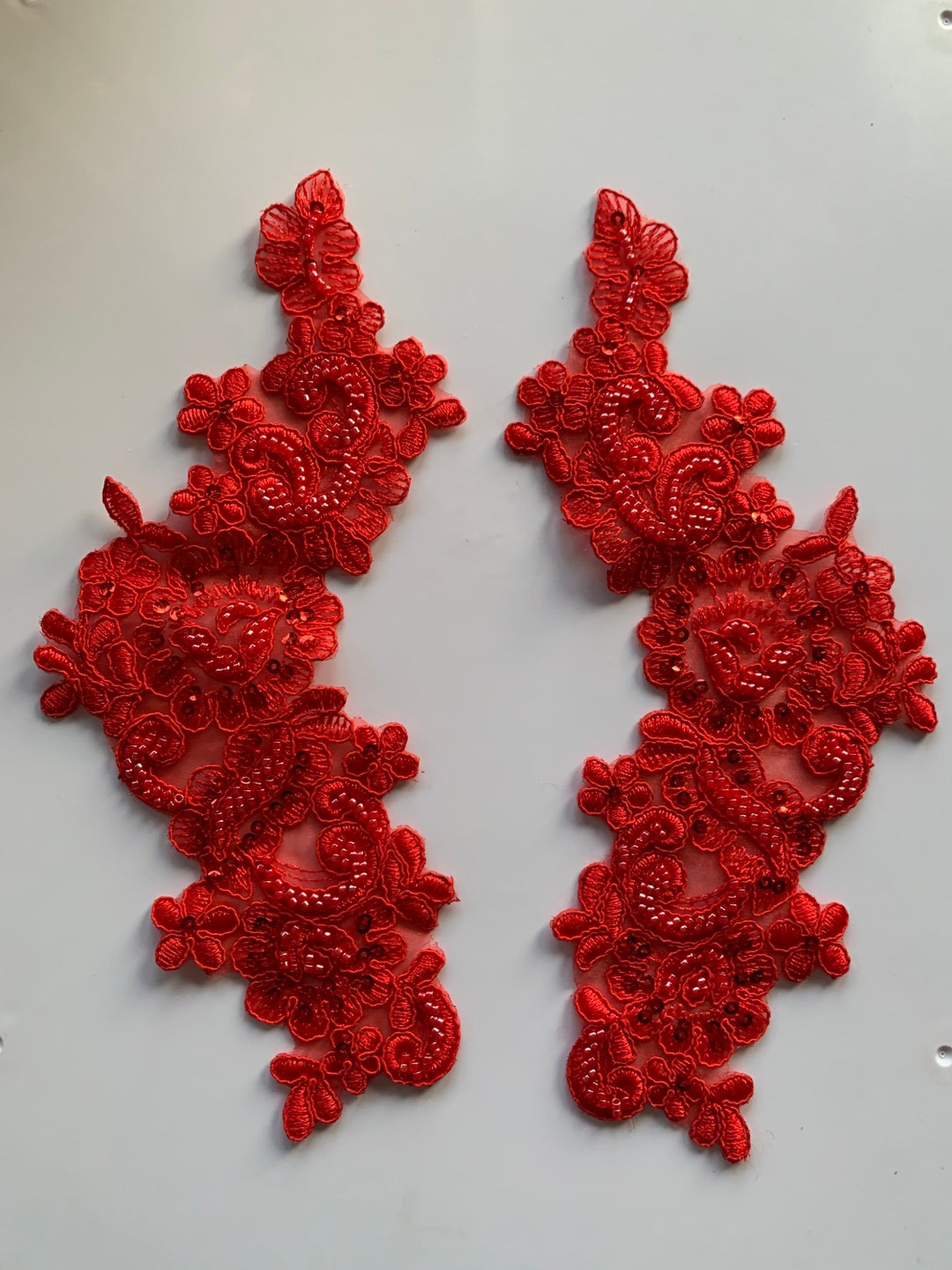 Red Beaded Applique, Beaded Aplique Lace Pair for Lyrical Dance ...