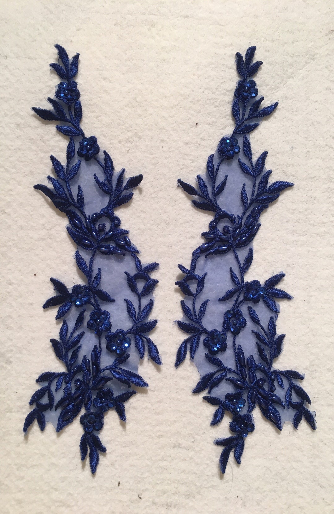 Royal Blue Beaded Applique on Organza With Sequin and Pearl Beads Royal ...