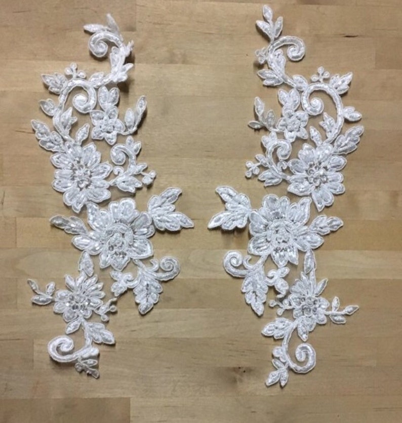 Ivory Beaded Appliques on Netting Applique Pair in Ivory Beaded Organza ...