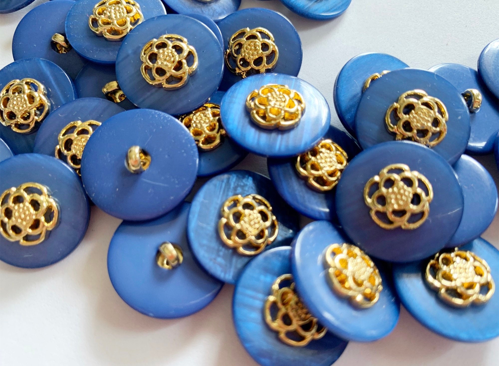 Medium Blue and Gold Buttons Blue Center Buttons Plastic | Etsy