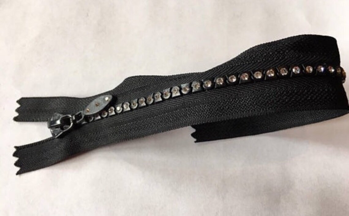 3 Black Rhinestone Zippers 8 Long Nylon Coil Zipper | Etsy