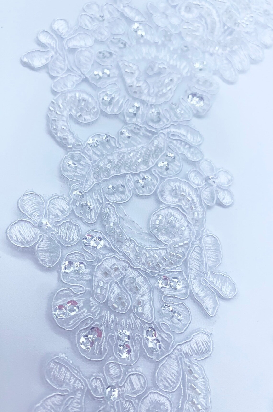 White Beaded Appliques on Netting Applique Pair in White - Etsy