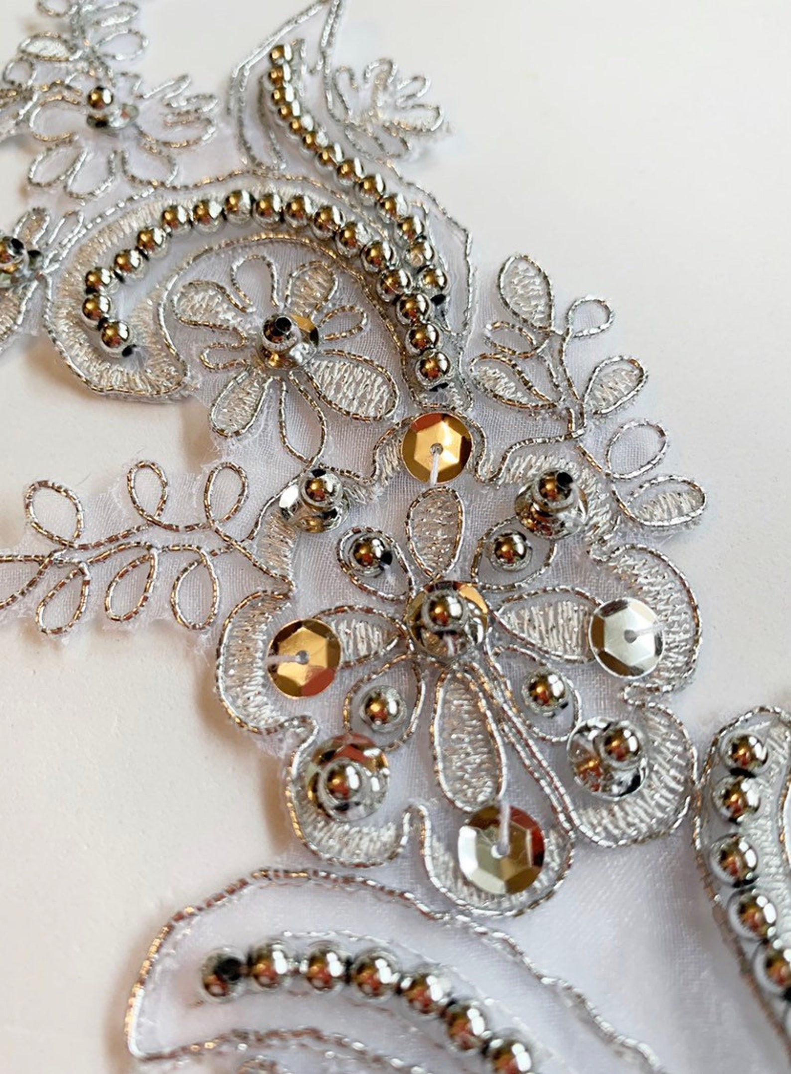 Silver metallic beaded Applique beaded Applique lace pair for | Etsy