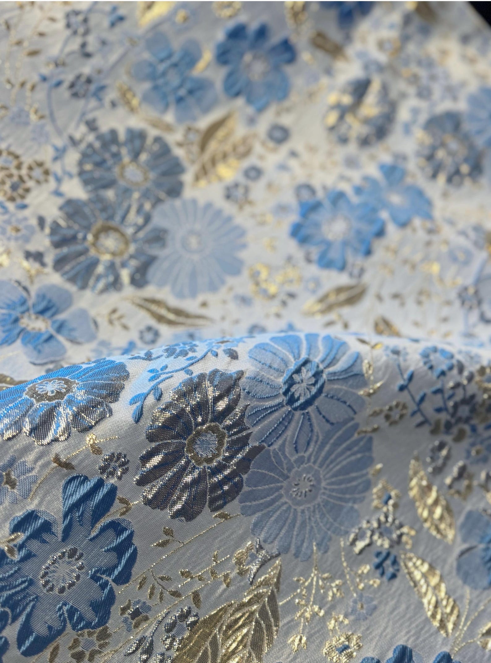 Blue Floral Brocade in a Blue and Gold Colors With Metallic Threading ...