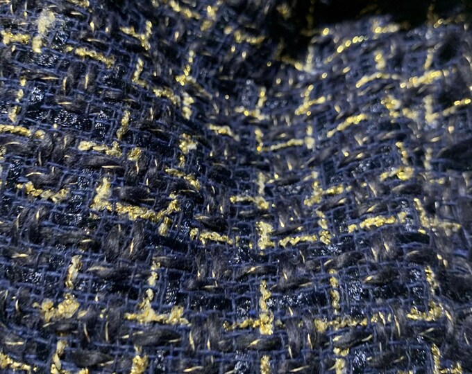 Navy Blue Sparkle Tweed Fashion Fabric With Gold Metallic Thread - Etsy