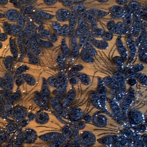 Navy Soutache Embroidered Lace Sequin Lace in Floral Design Lace With ...