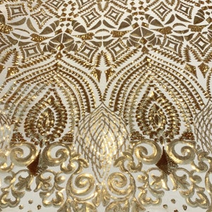 Metallic Gold Sequin All Over Sequin on Mesh by the Yard Sequin Fabric ...