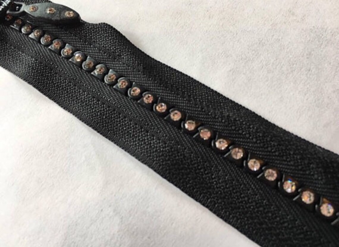 3 Black Rhinestone Zippers 8 Long Nylon Coil Zipper | Etsy