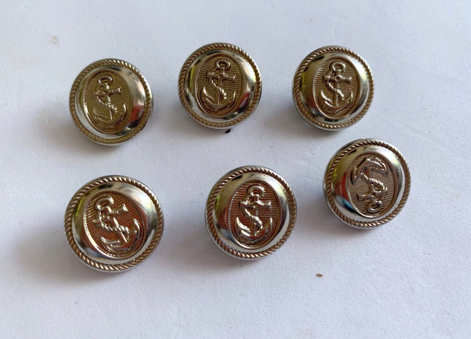 Silver Buttons With Etched Anchor Design Medium Button Design Finish ...