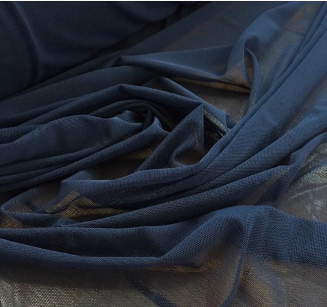 Navy Stretch Power Mesh Fabric by the Yard Power Mesh Soft Sheer Drape ...