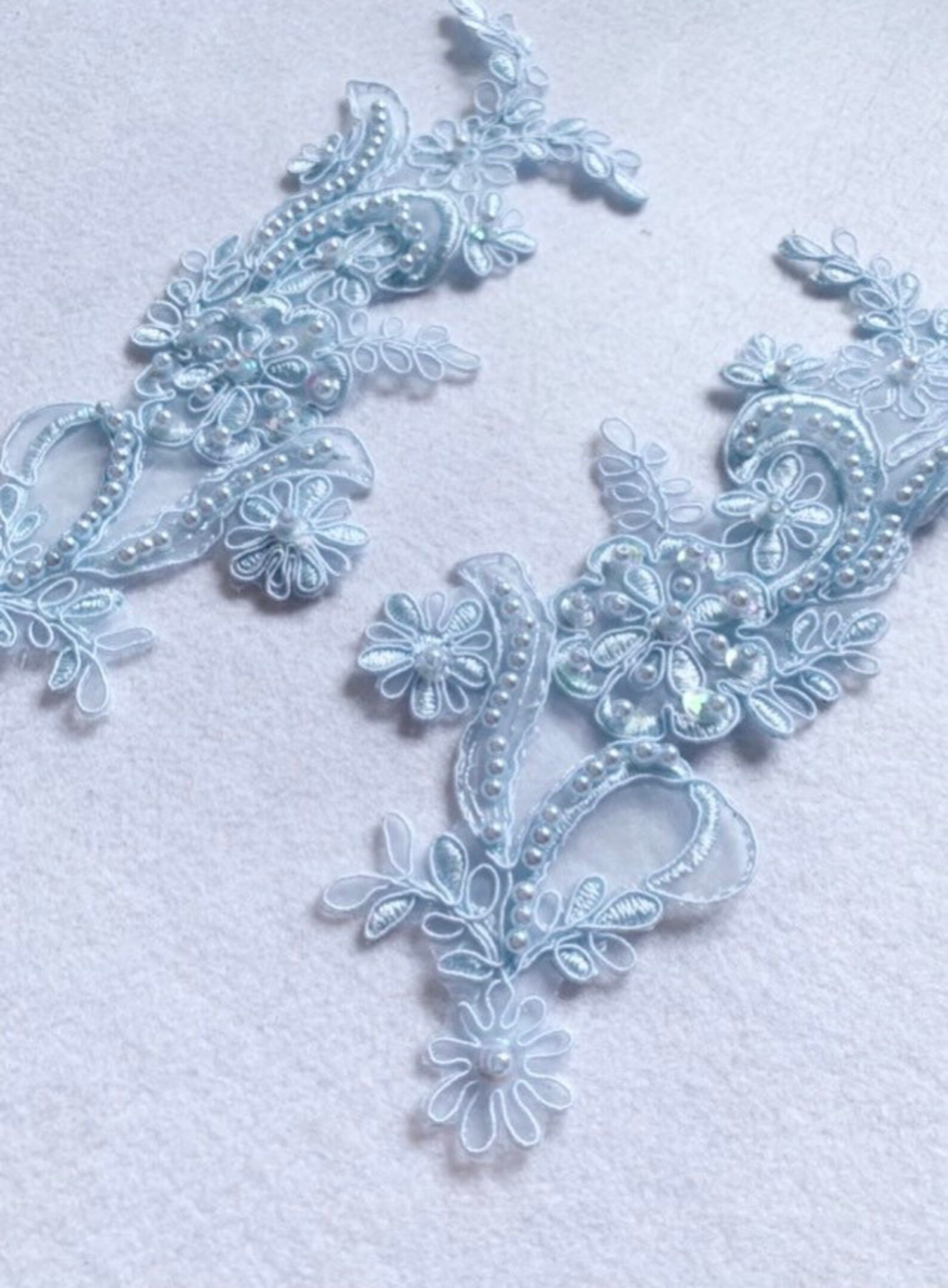 Light Blue Beaded Applique Beaded Applique Lace Pair for | Etsy