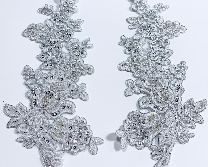 Silver Beaded Applique With Silver Metallic Cording Beaded Applique ...