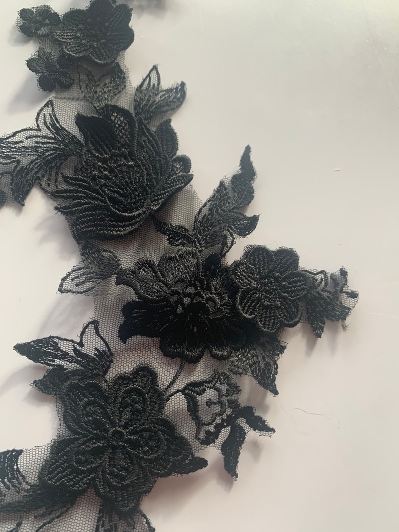 Black 3D Applique With Venise Applique Lace Pair for Lyrical Dance ...