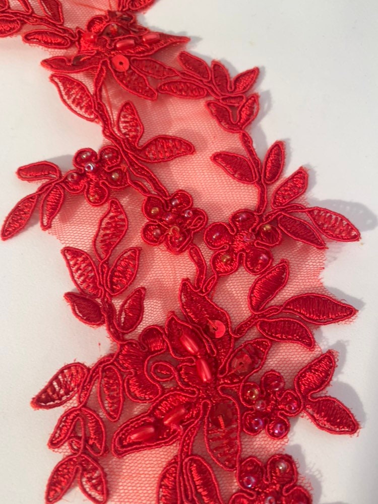 Red beaded Applique beaded Aplique lace pair for lyrical | Etsy