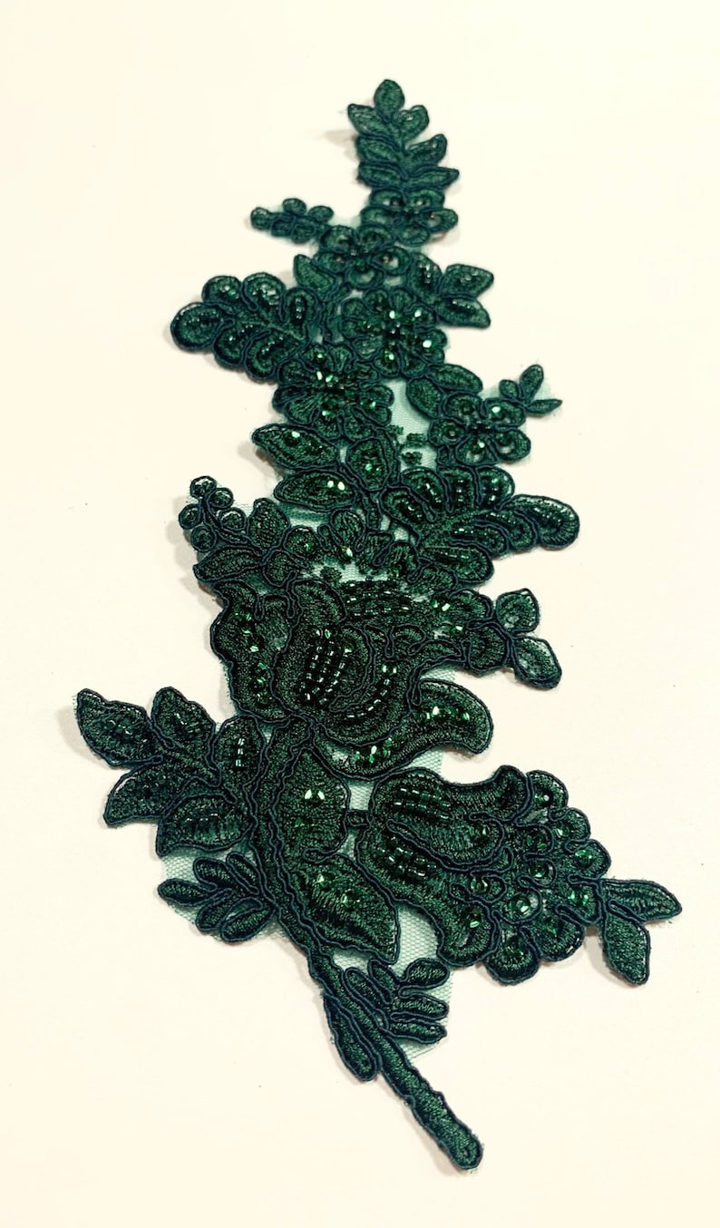 Hunter Green Beaded Applique Beaded Aplique Lace Pair for - Etsy