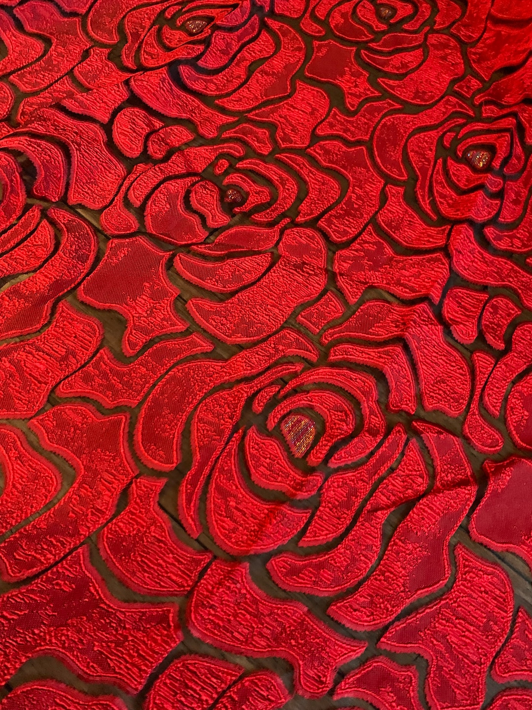 Red Floral Rose Lace Burn Out - Etsy