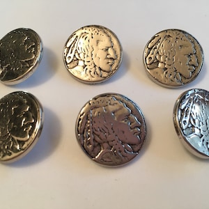 Silver Buffalo Nickel Buttons Medium Button Flat Finish With Etched ...