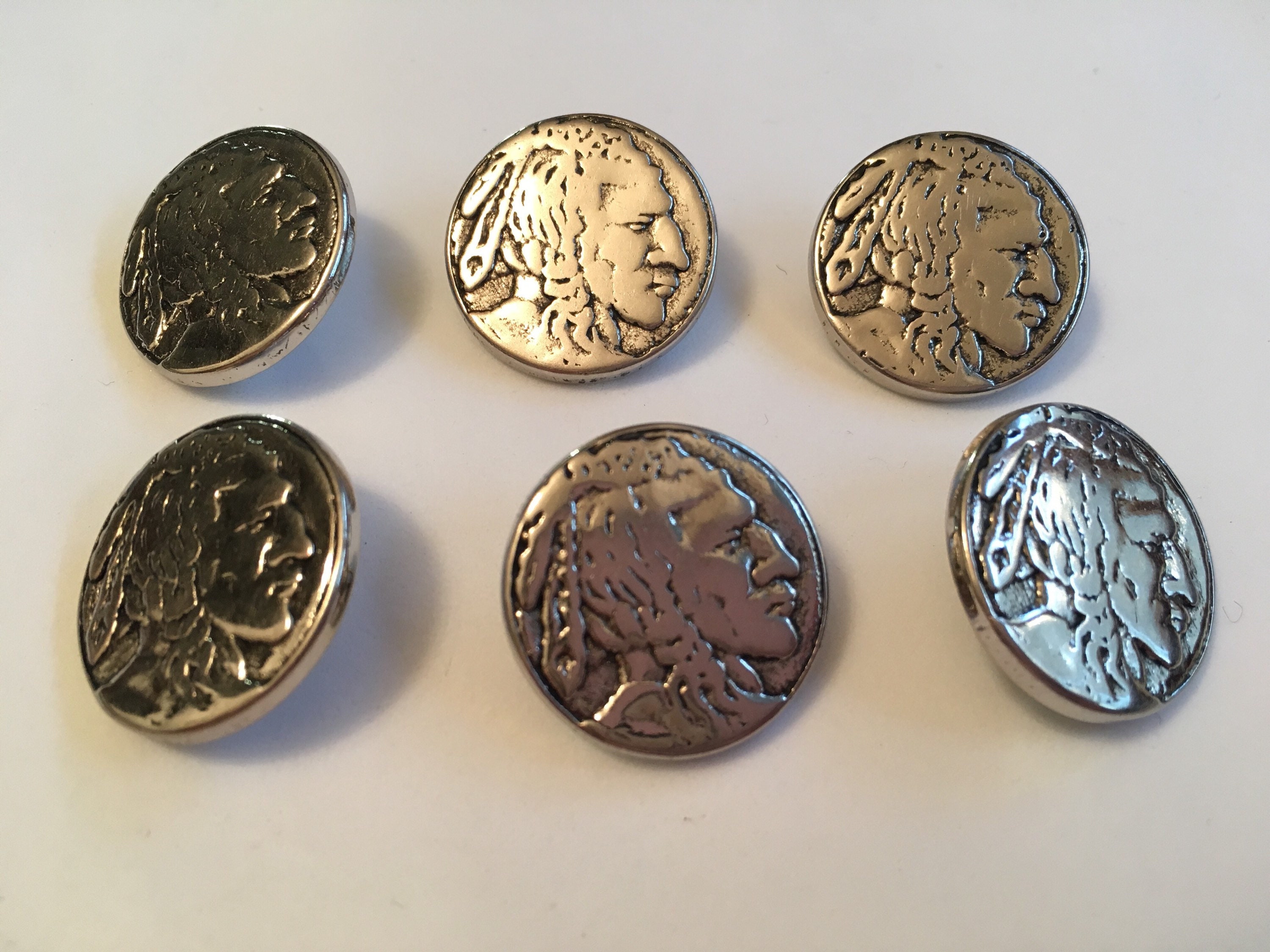 Silver Buffalo Nickel Buttons Medium Button Flat Finish With Etched ...
