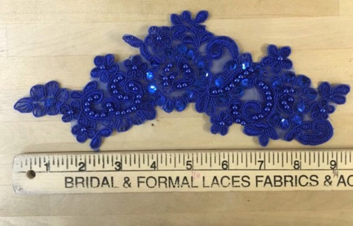Royal Blue Beaded Applique, Beaded Applique Lace Pair for Lyrical Dance ...