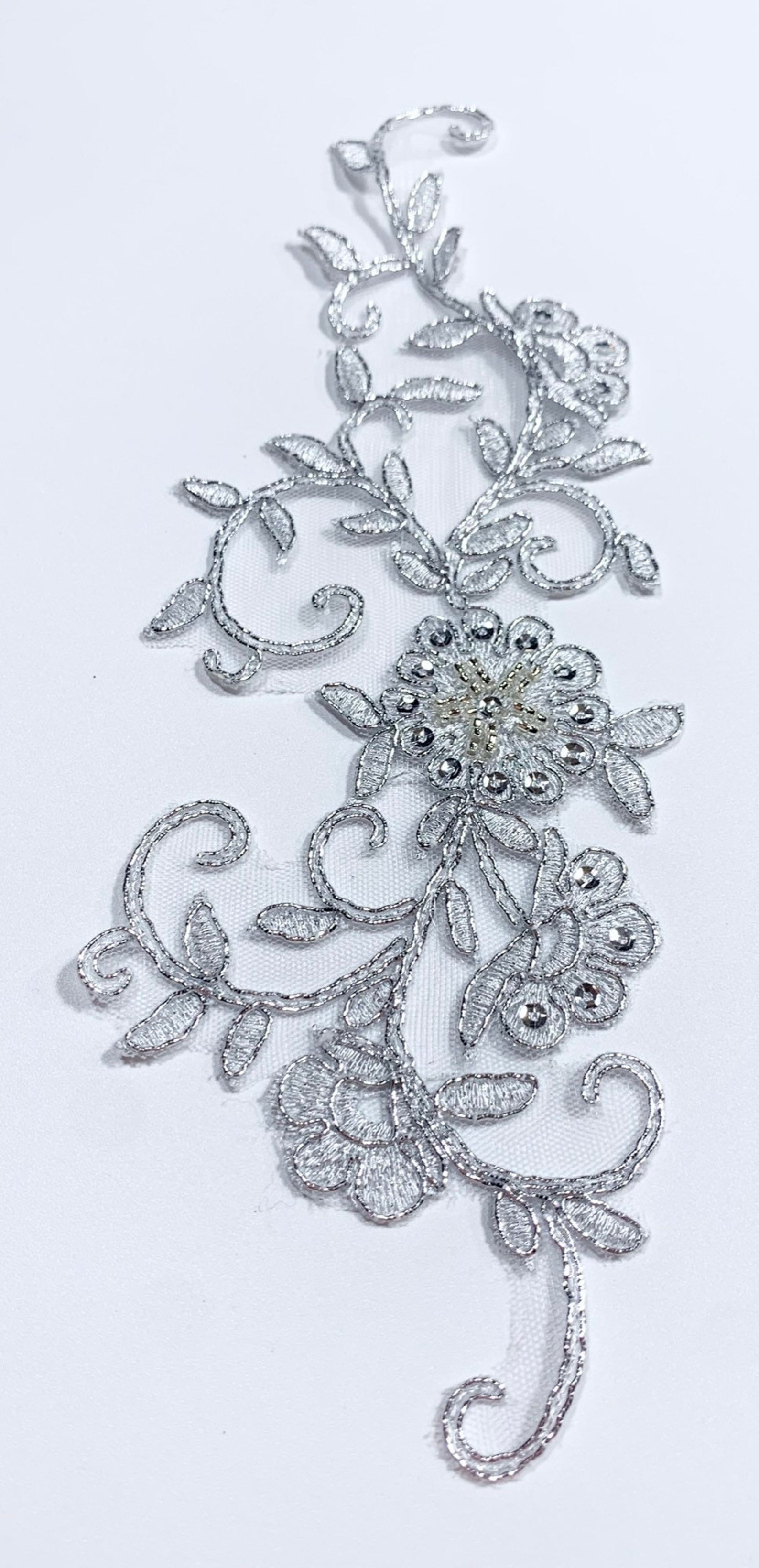 Metallic Silver Beaded Applique, Beaded Applique Lace Pair for Lyrical ...