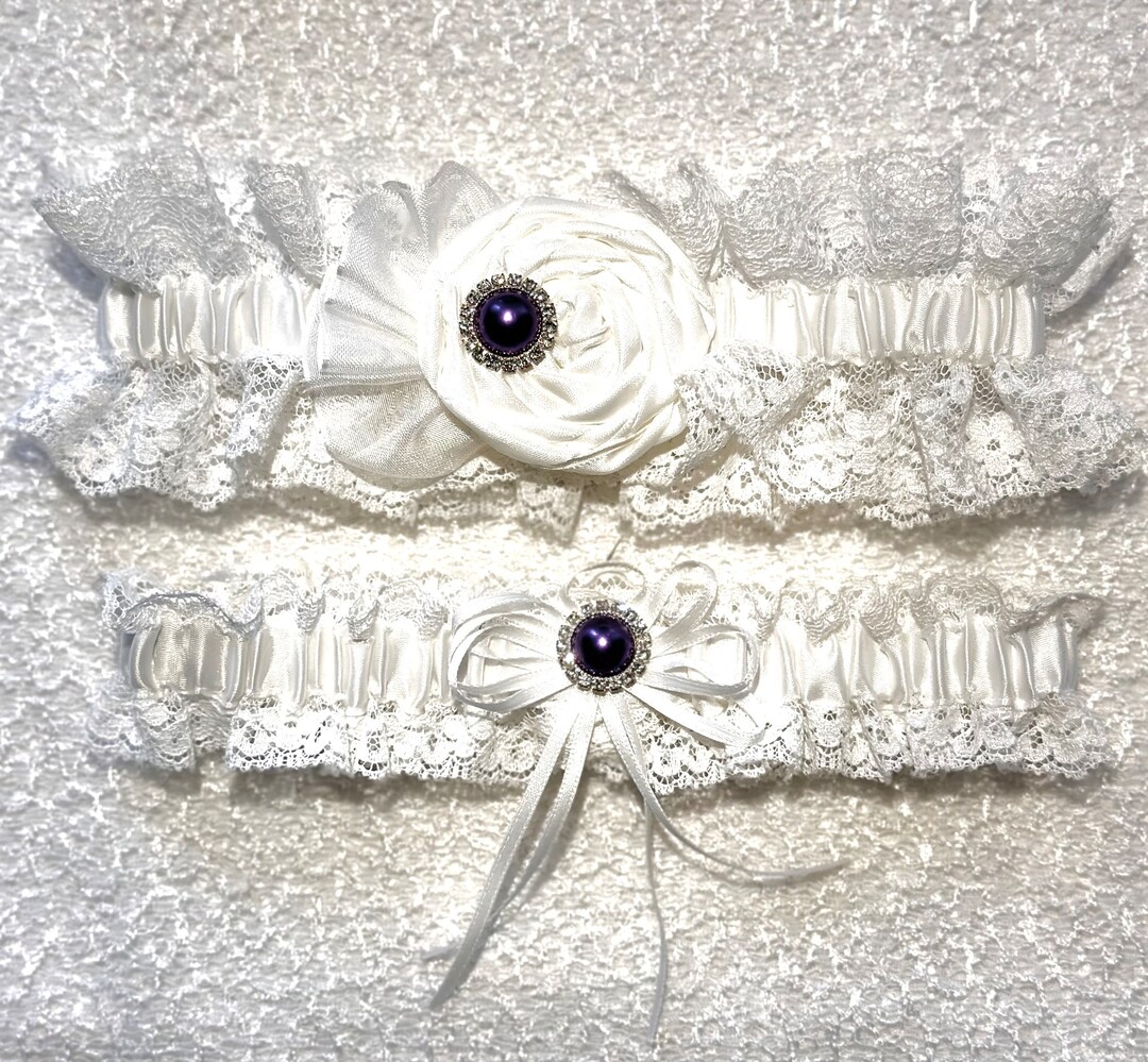 WHITE LACE With PURPLE Wedding Garter Set or Prom Garters - Etsy