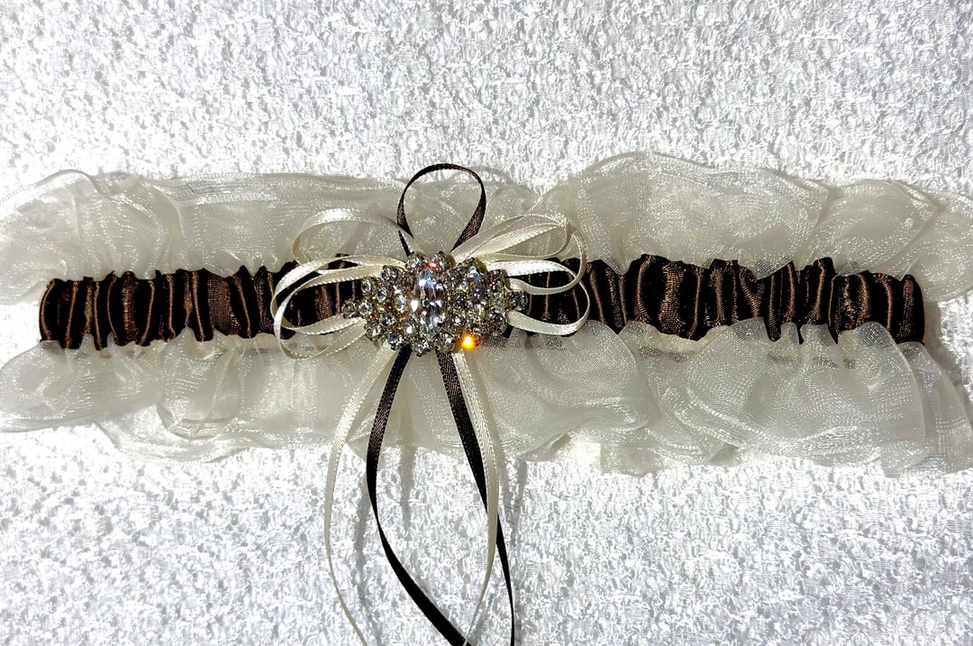 IVORY With BROWN and RHINESTONES Wedding Garter or Prom Garters - Etsy
